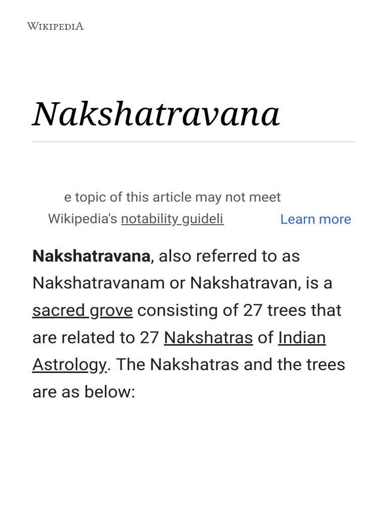 Nakshatravana - The Sacred Grove of 27 Trees Related to Nakshatras ...