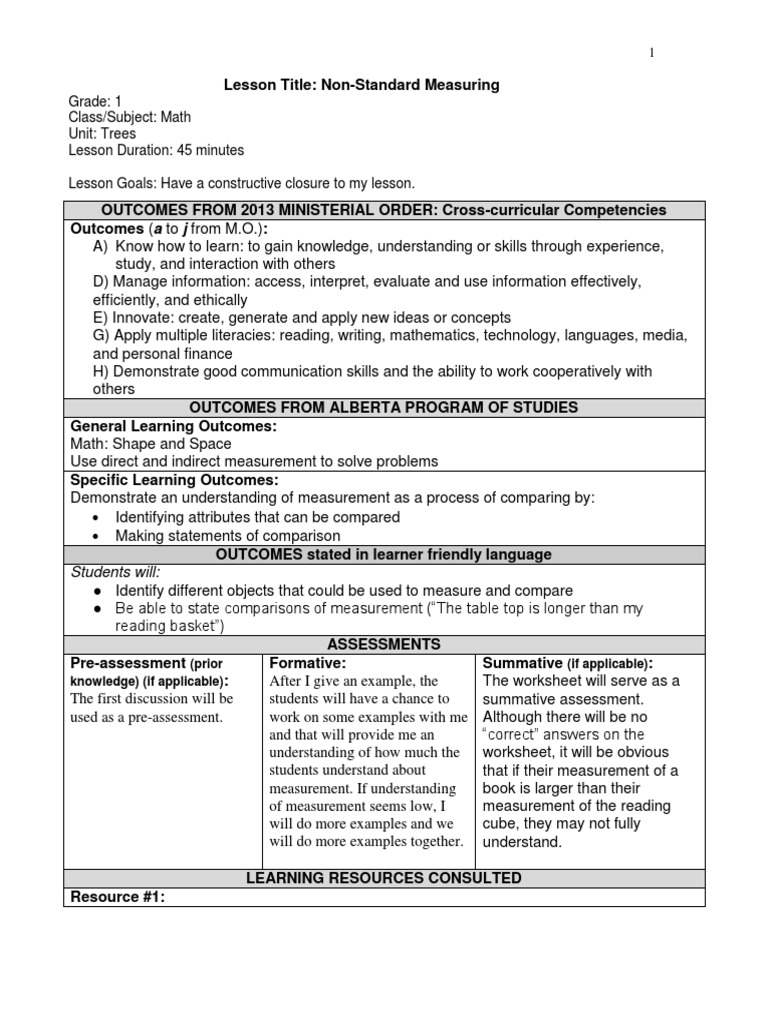 Non Standard Measurement Lesson Plan | PDF | Behavior Modification | Pedagogy