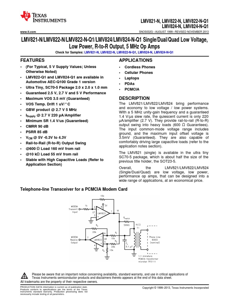 Lmv821-N/Lmv822-N/Lmv822-N-Q1/Lmv824/Lmv824-N-Q1 Single/Dual/Quad Low ...