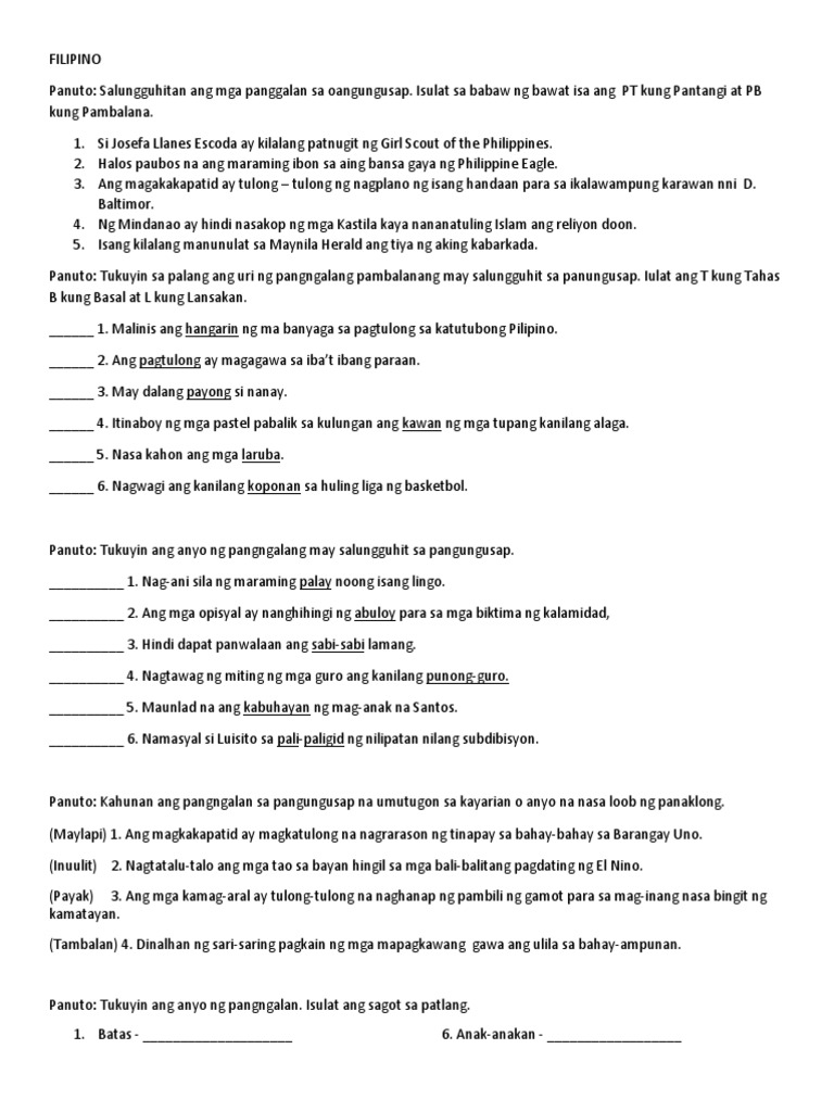 Sample Filipino Grade 6 Exam | PDF