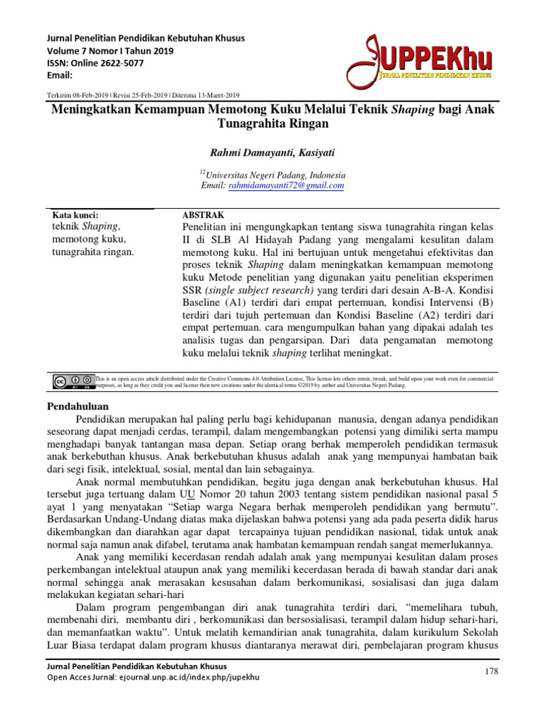 Meningkatkan Kemampuan Memotong Kuku Melalui Teknik Shaping Bagi Anak Tunagrahita Ringan | PDF