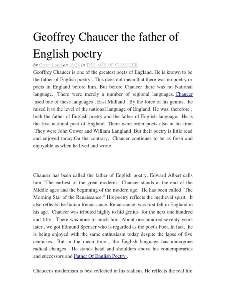 Chaucer: Father of English Poetry | PDF | English Poetry | The ...