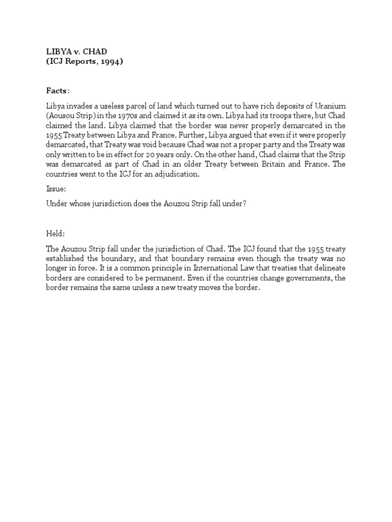 Libya V. Chad (ICJ Reports, 1994) | PDF