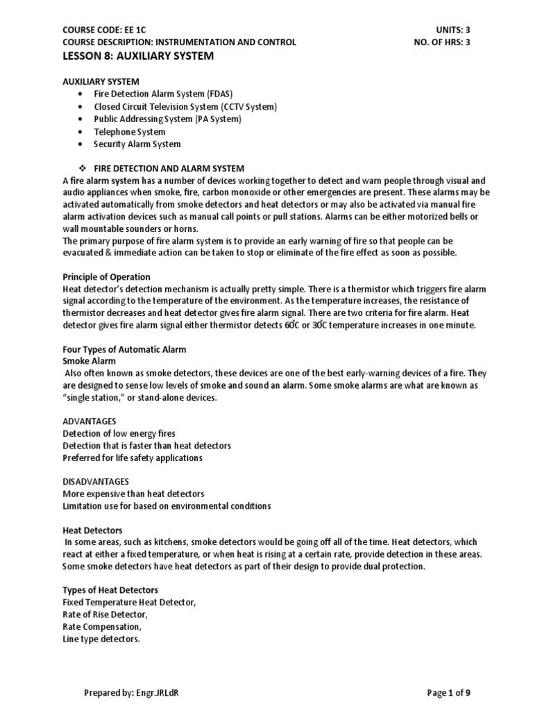 Ee 1c Lesson 8 Auxiliary System | PDF | Security Alarm | Microphone