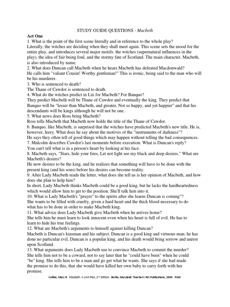 Macbeth-Study-Guide-Questions-Answers.docx | Macbeth | Shakespearean ...