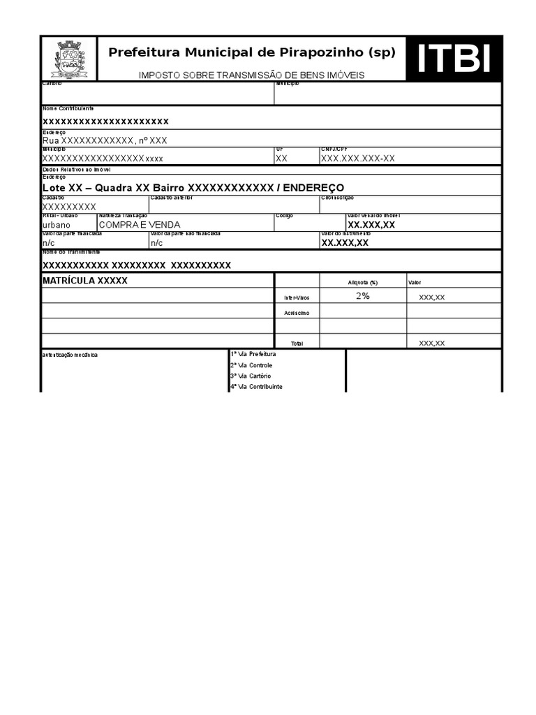 Itbi - Modelo | Download grátis PDF | Impostos | Business