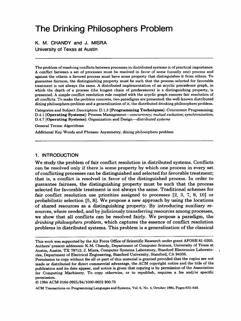 The Drinking Philosophers Problem: K. M. Chandy and J. Misra University ...