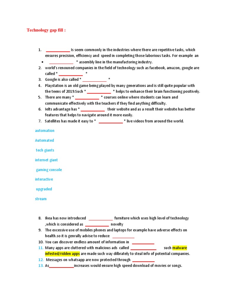 Technology Gap Fill | PDF