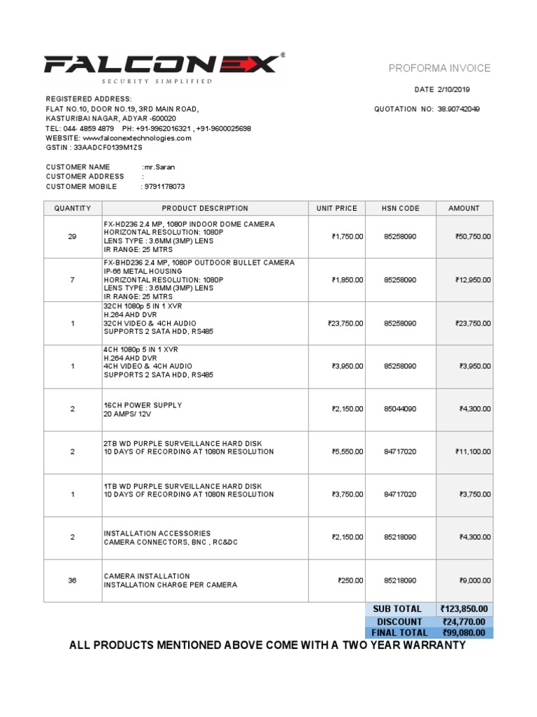 36 Camera CCTV System Customer Quotation by Sujin - Quotation | PDF ...