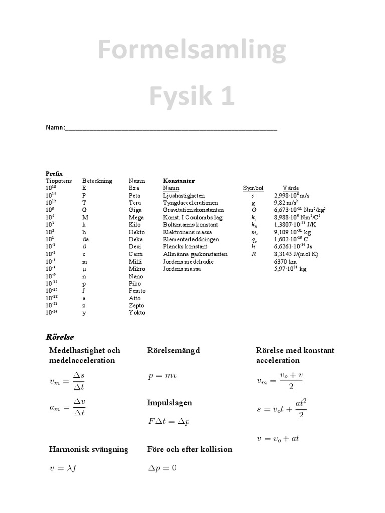 Formelblad | PDF