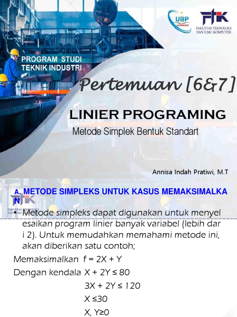 06 & 07 LINIER PROGRAMING Metode Simplek Bentuk Standart - Rev | PDF