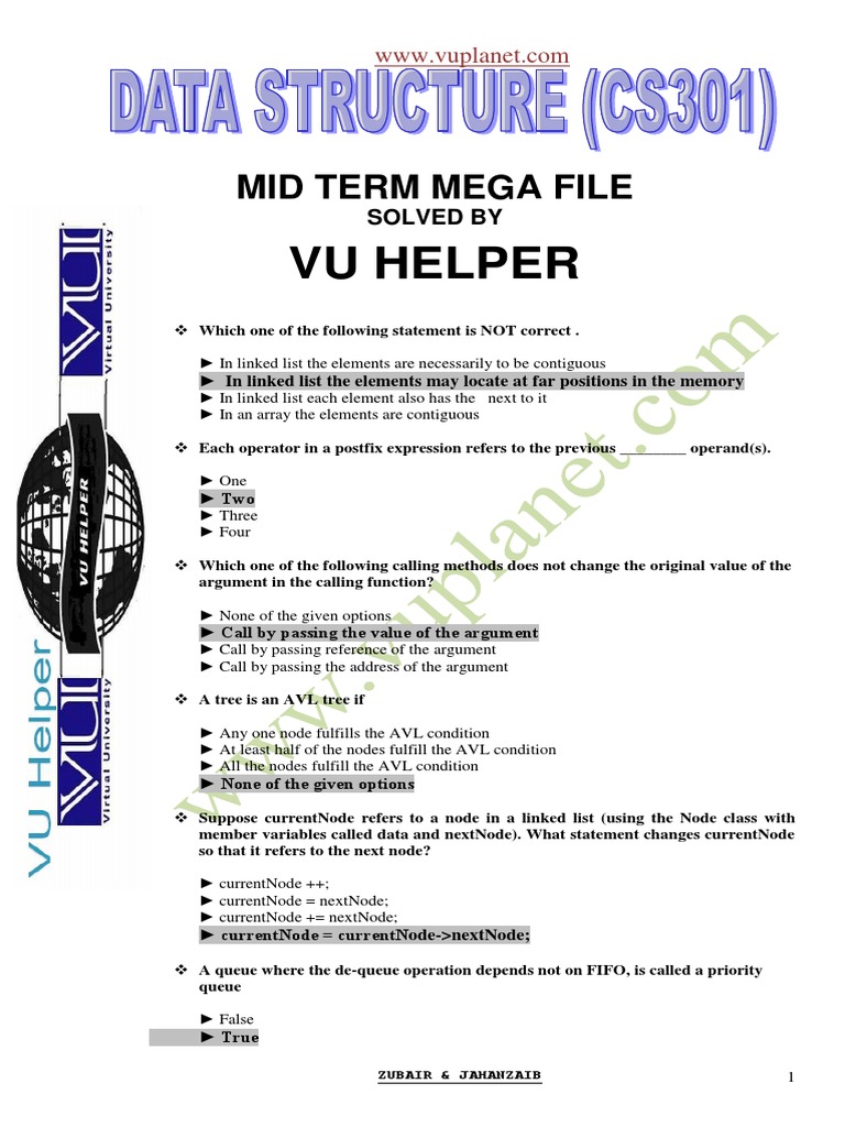 Cs301 Mid Term Mega File | PDF | Subroutine | Array Data Structure