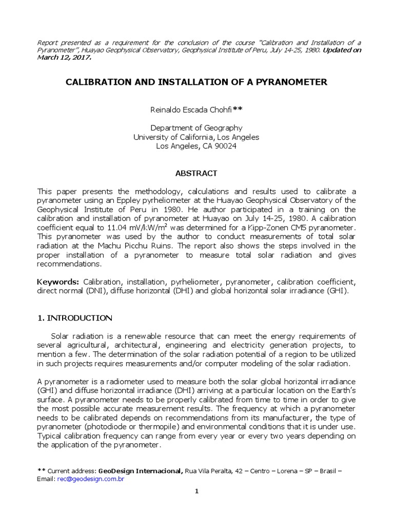 Calibrate Install Pyranometer Huayao PE | PDF | Calibration ...