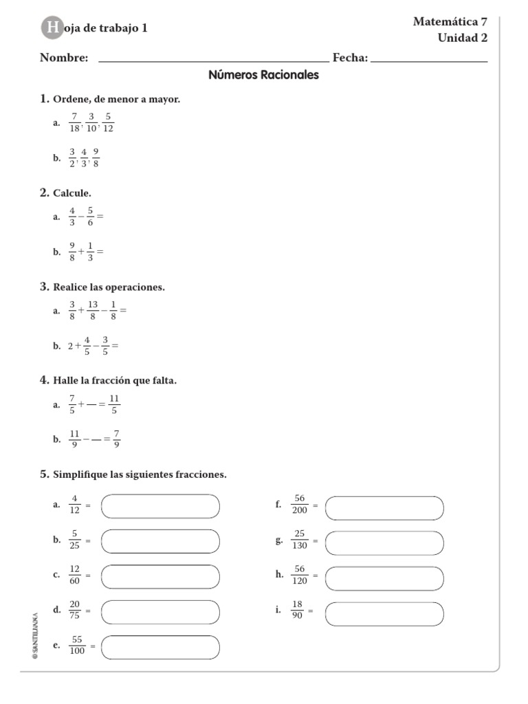 Hojas De Trabajo De Proporciones Para Séptimo Grado Razón Y