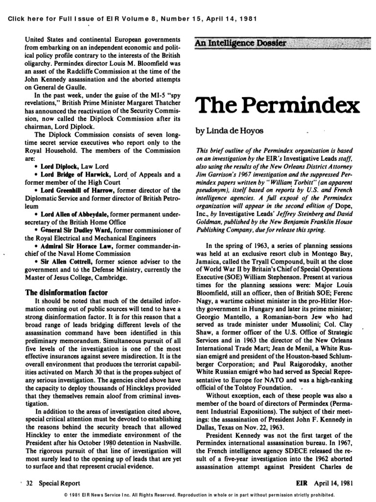 Eirv08n15-19810414 032-The Permindex Connection | PDF | Lee Harvey ...