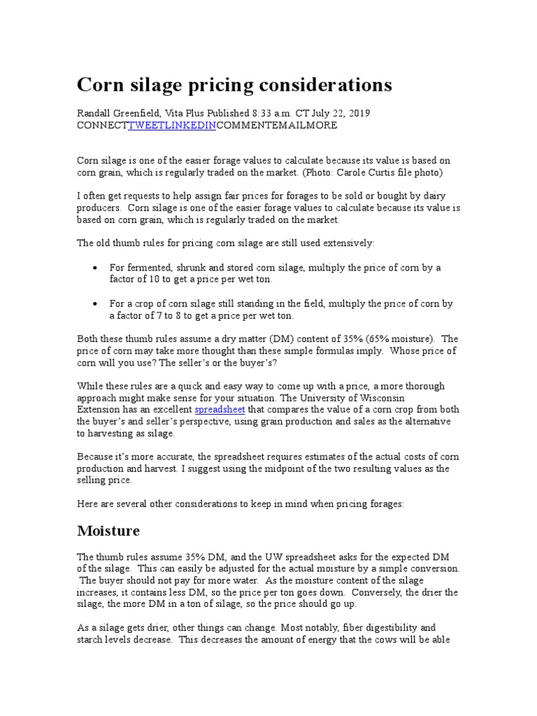 Corn Silage Pricing Considerations | PDF | Maize | Prices