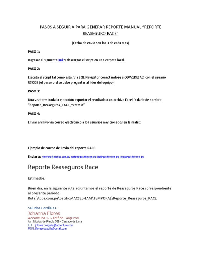 Generación manual del reporte de reaseguros RACE | PDF