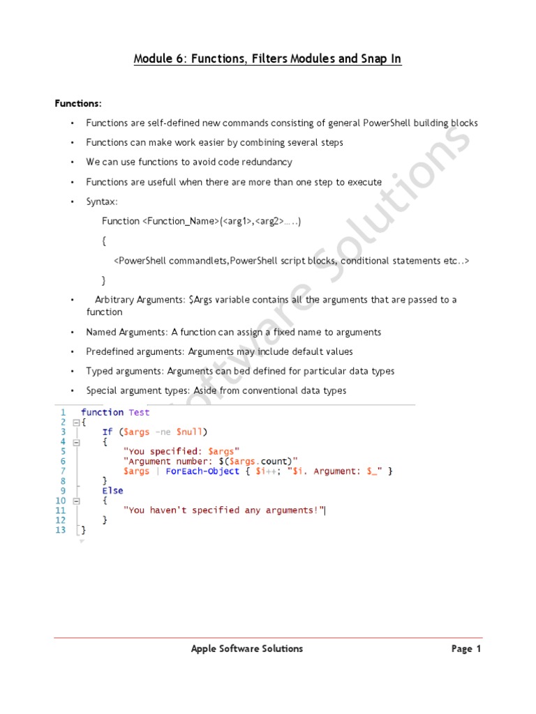 Module 6: Functions, Filters Modules and Snap in | Download Free PDF | Parameter (Computer ...
