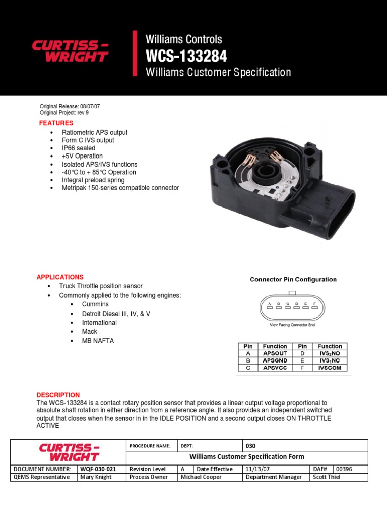 Williams Controls 133284 Specifications | PDF | Sensor | Electrical ...