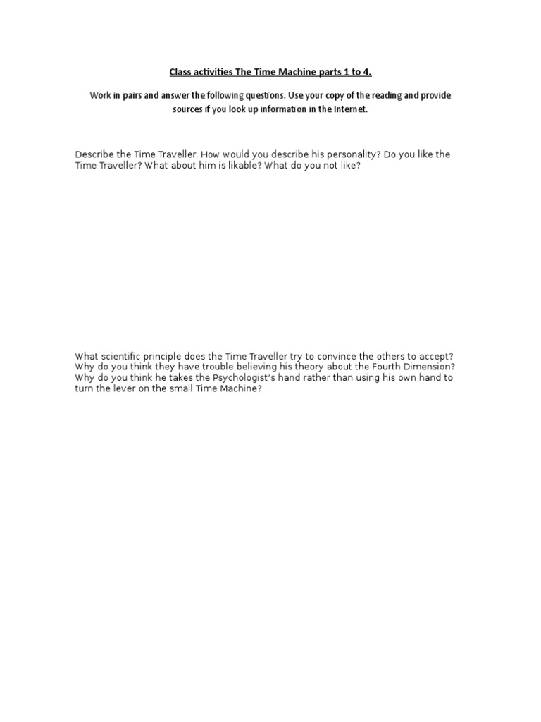 Class Activities The Time Machine | PDF | The Time Machine | Time
