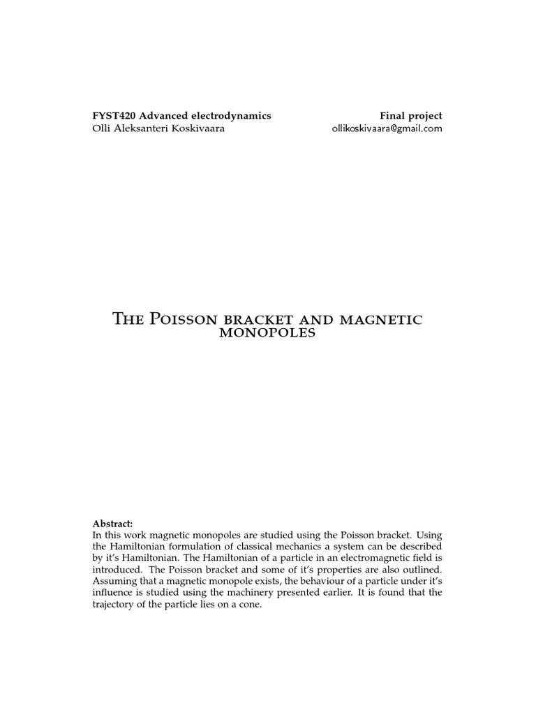 The Poisson Bracket and Magnetic Monopoles PDF | PDF | Hamiltonian ...