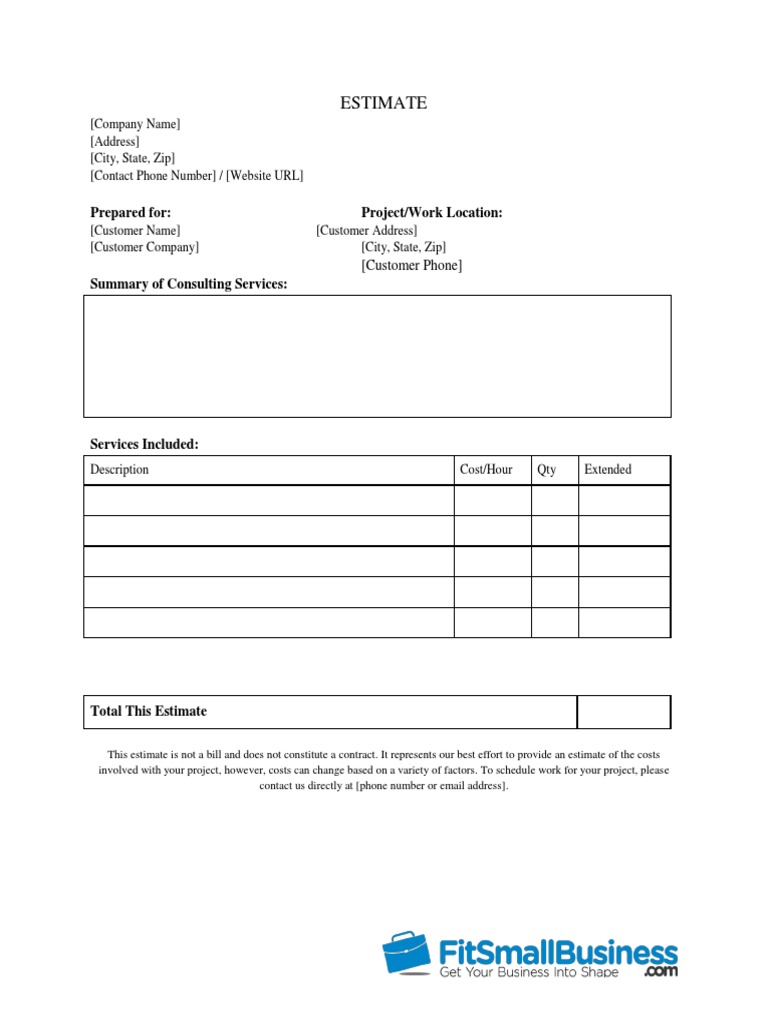 Consulting Services Estimate Template | PDF