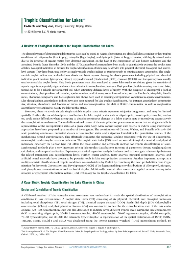 Trophic Classification For Lakes PDF | PDF | Geographic Information ...