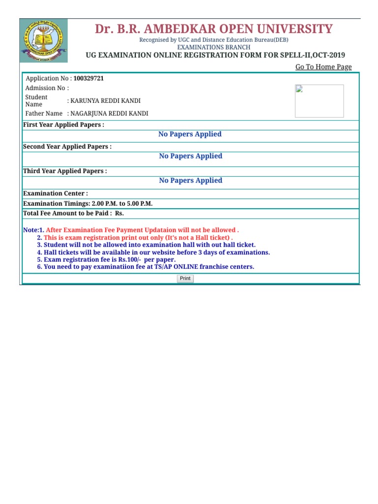 BRAOU Examination Registration PDF | PDF