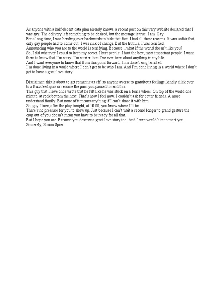Love, Simon Monologue | PDF