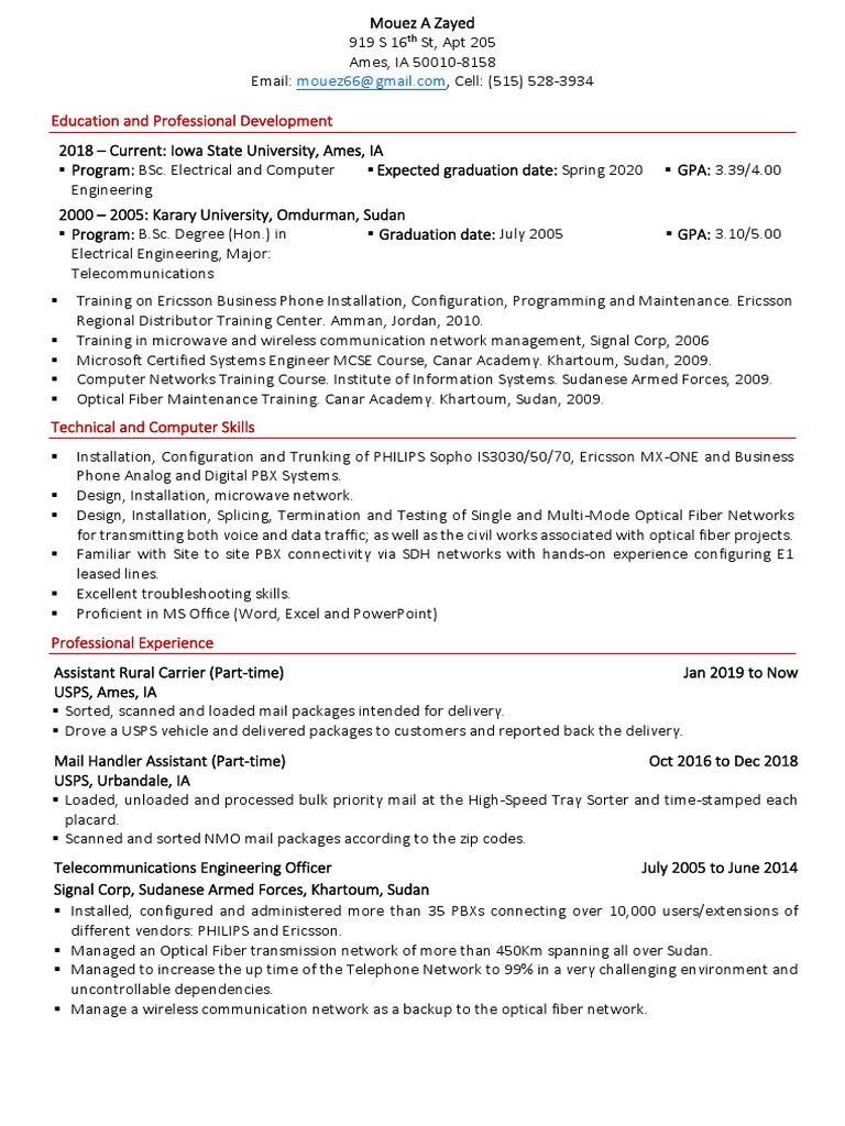 Mouez Zayed Resume | Download Free PDF | Computer Network | Telecommunication