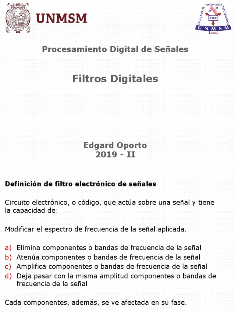 Tipos de Filtros Digitales | PDF | Filtro electronico | Procesamiento ...