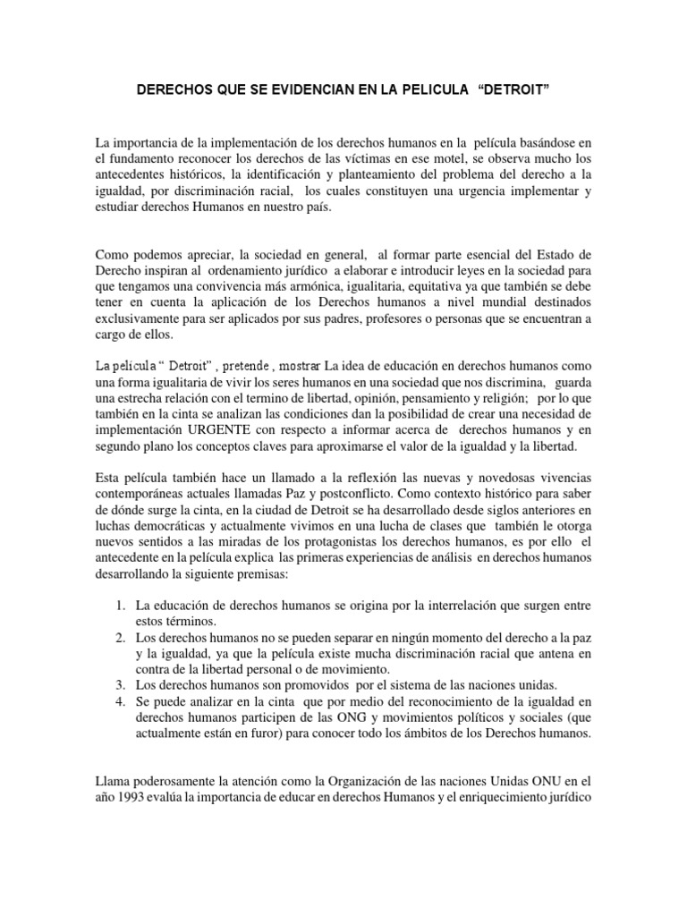Analisis Pelicula Detroit | PDF | Derechos humanos | Igualdad de género