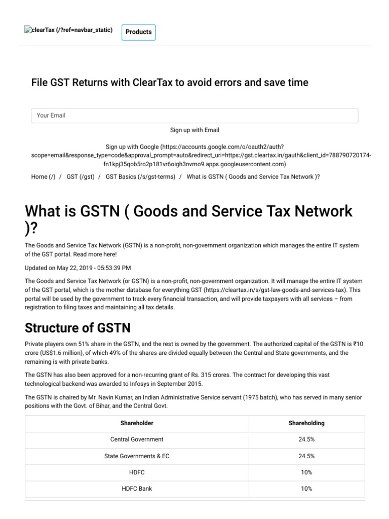 GSTN - Know About The Goods and Service Tax Network in India | PDF ...