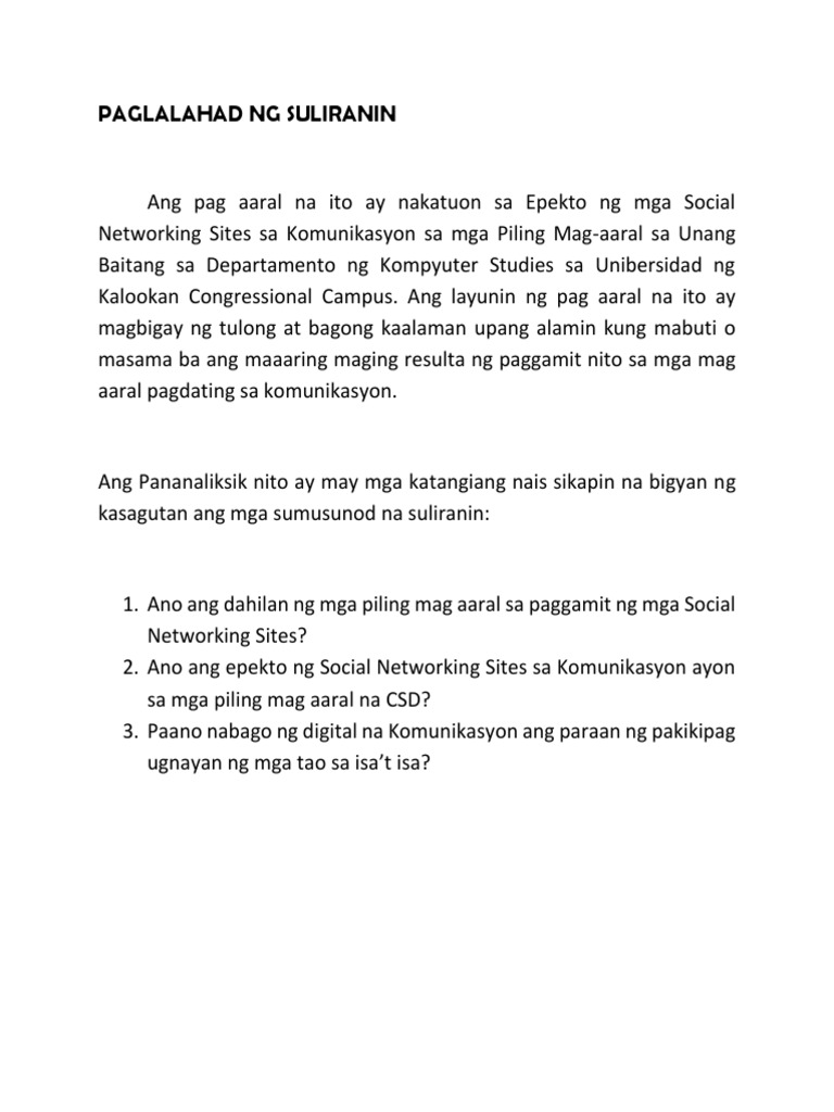 Paglalahad NG Suliranin | PDF