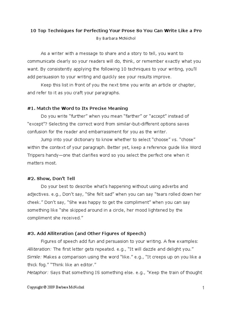 10 Top Techniques For Perfecting Your Prose So You Can Write Like A Pro ...