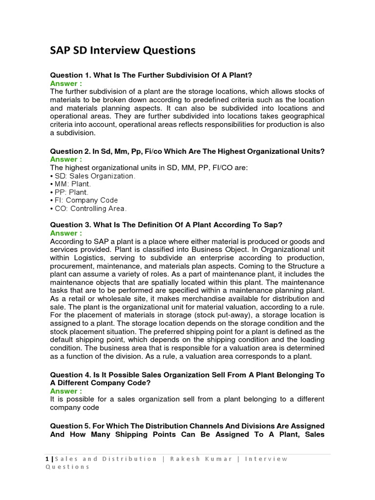 SAP SD Interview Questions | PDF | Invoice | Sales