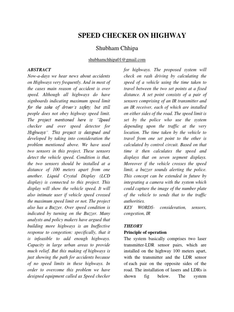 Highway Speed Checker System | PDF | Speed Limit | Traffic