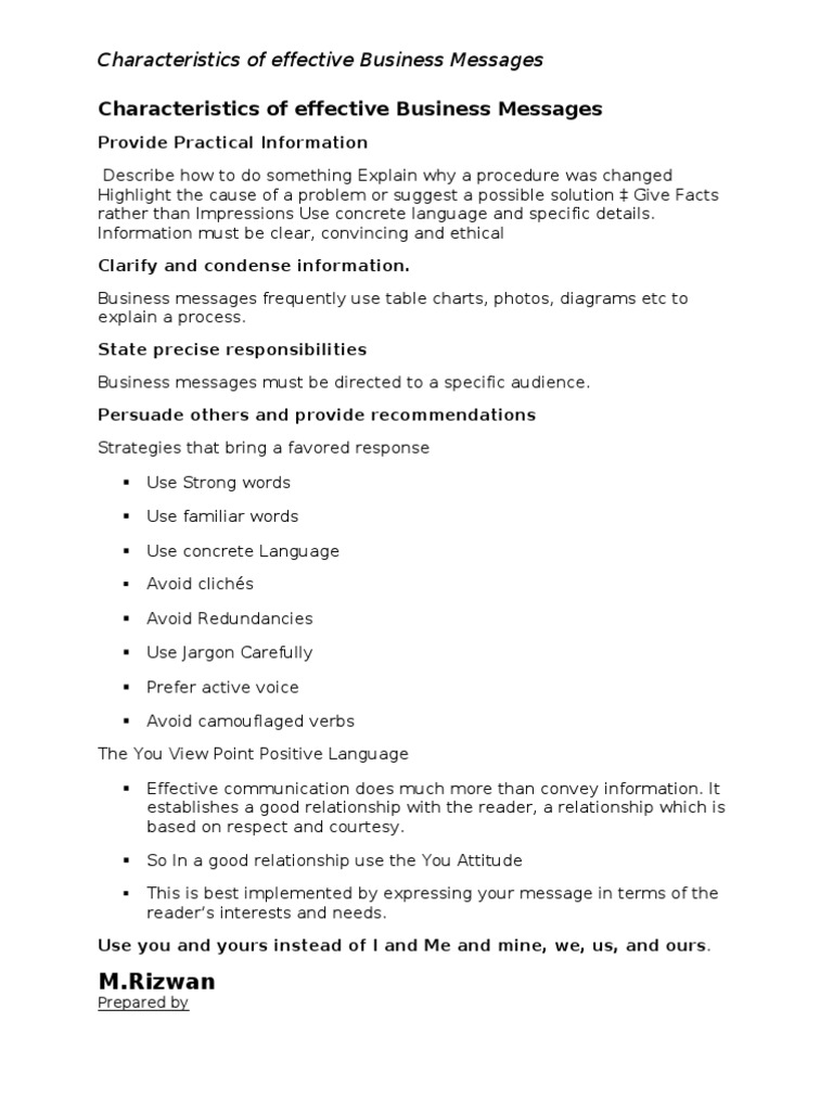 Characteristics of Effective Business Messages | PDF | Information ...