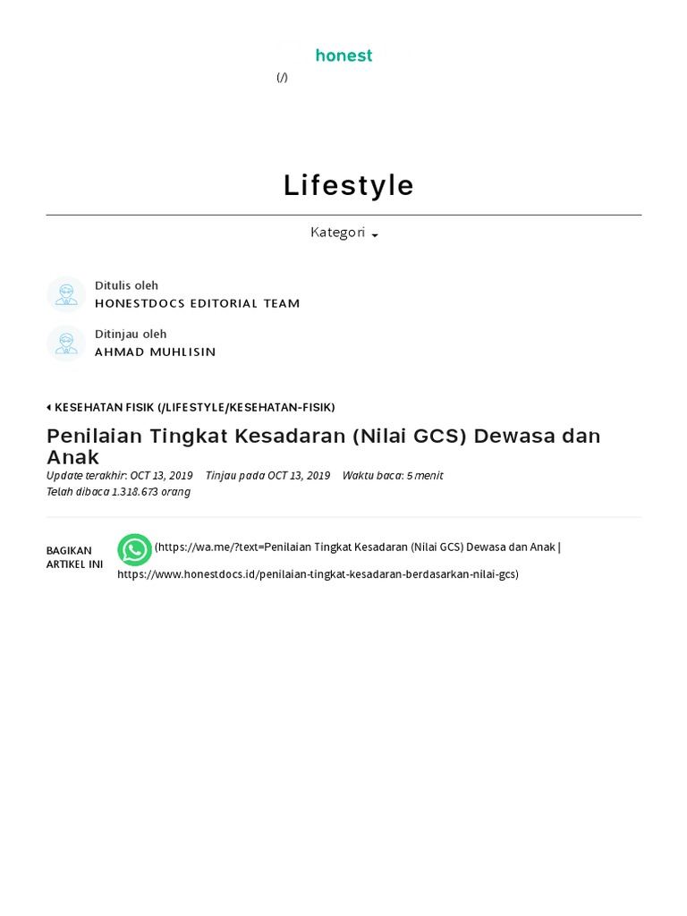 PENILAIAN TINGKAT KESADARAN BERDASARKAN NILAI GCS | PDF