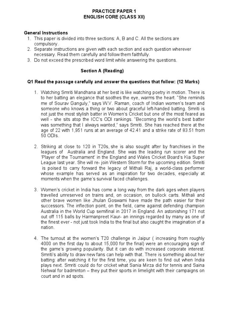 ENGLISH 2020 Sample Paper 1 | PDF | Himalayas | Organisms