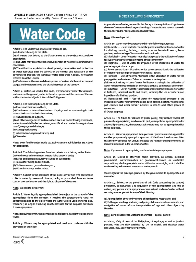 Water Code: Averell B. Abrasaldo | PDF | Water Right | Water Resources