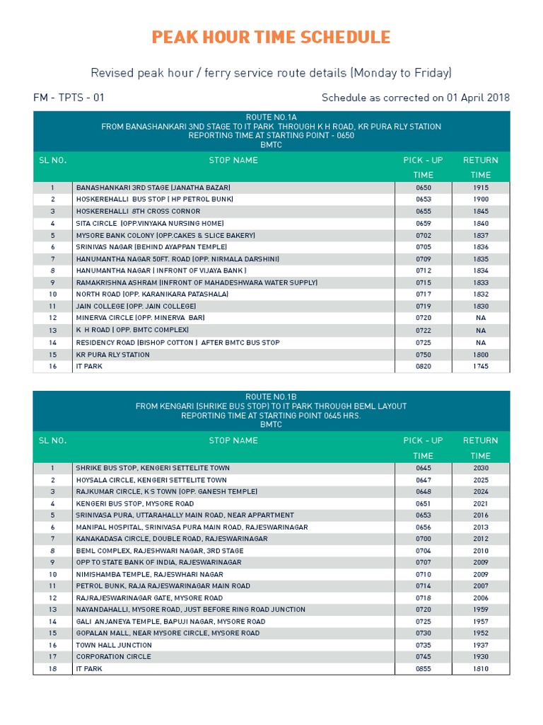 Peak Hour Time Schedule: Revised Peak Hour / Ferry Service Route ...