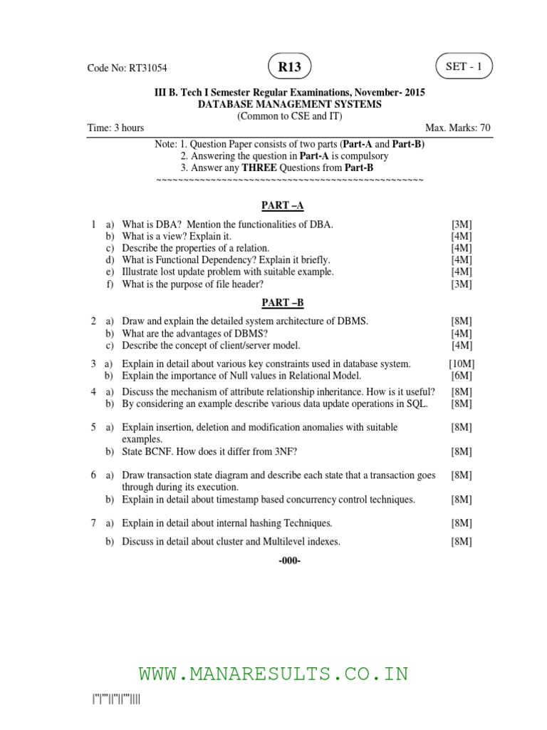 WWW - Manaresults.Co - In: III B. Tech I Semester Regular Examinations, November-2015 Database ...