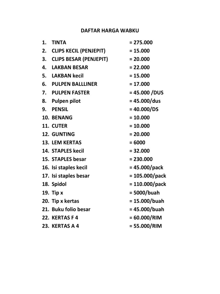 Daftar Harga Atk | PDF
