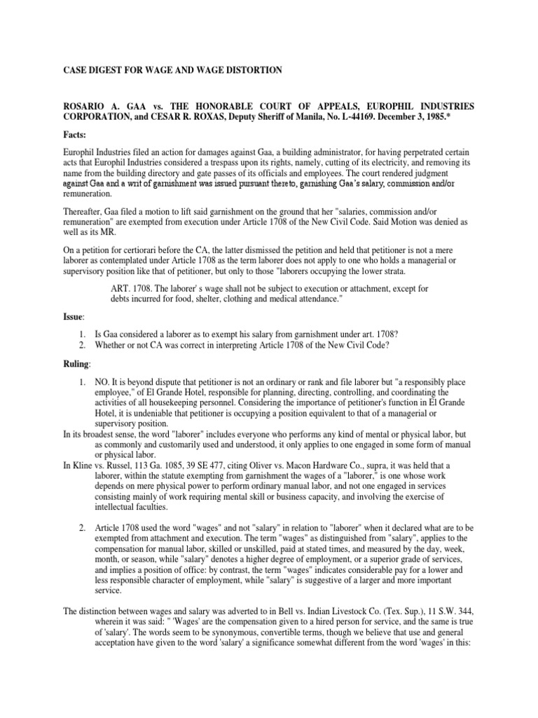 Case Digest For Wage and Wage Distortion | PDF | Cost Of Living ...
