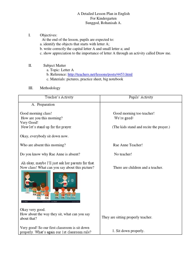Detailed Lesson Plan in English (Kindergarten) | PDF | Lesson Plan ...