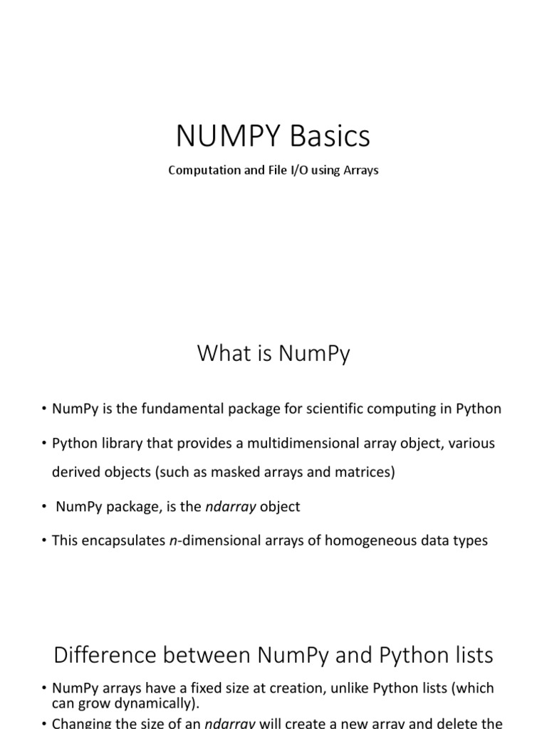 Numpy Basics Computation And File Io Using Arrays Pdf Matrix Mathematics Computer 2818