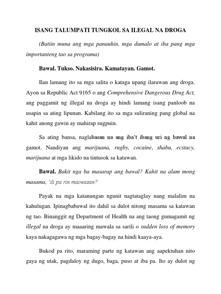 Isang Talumpati Tungkol Sa Illegal Na Droga-1 | PDF