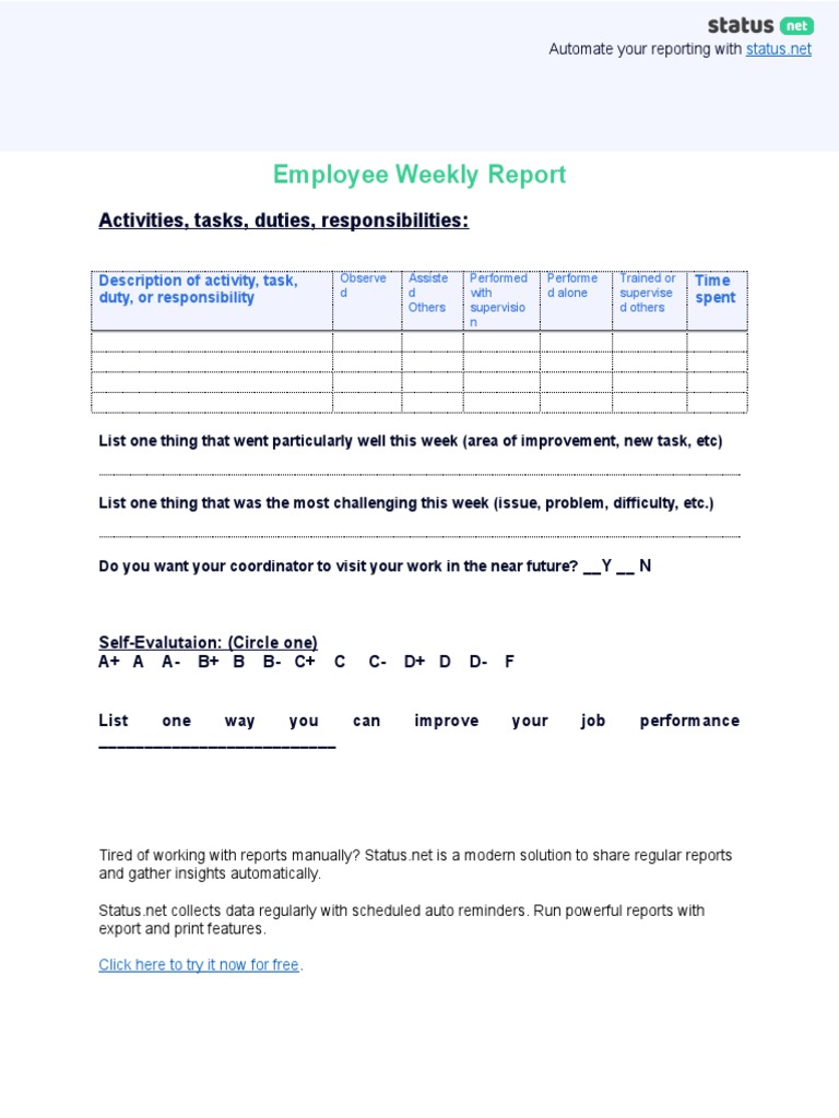 Weekly Report Template - Employee Weekly Report | PDF | Information ...