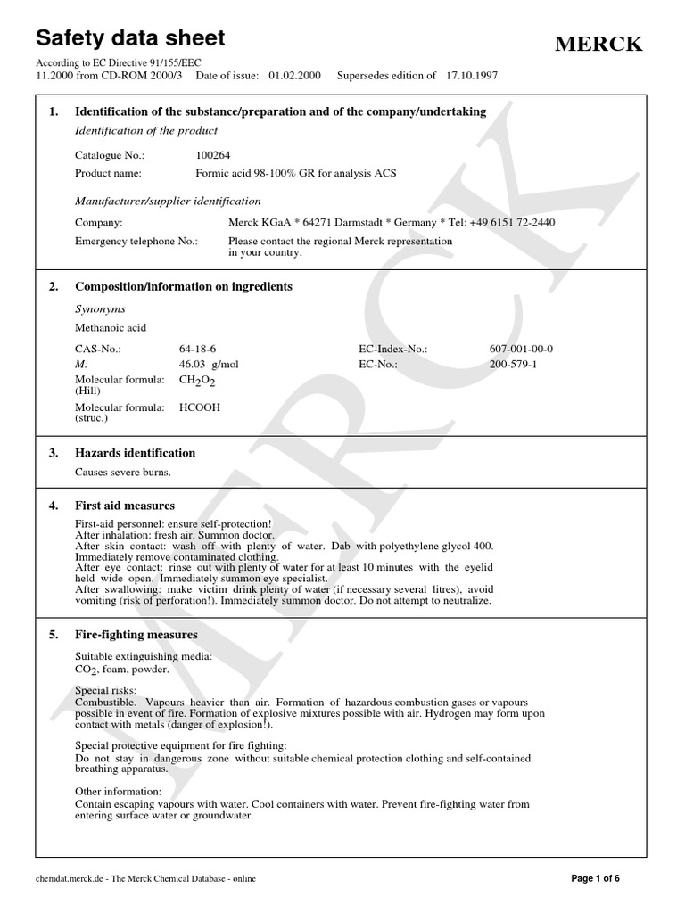 Merck: Safety Data Sheet | PDF | Toxicity | Combustion